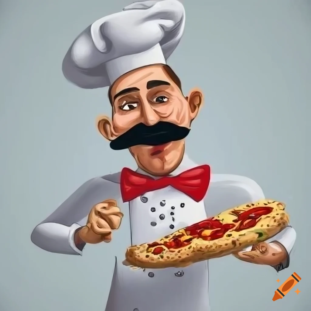 Cartoon drawing of an italian pizza chef