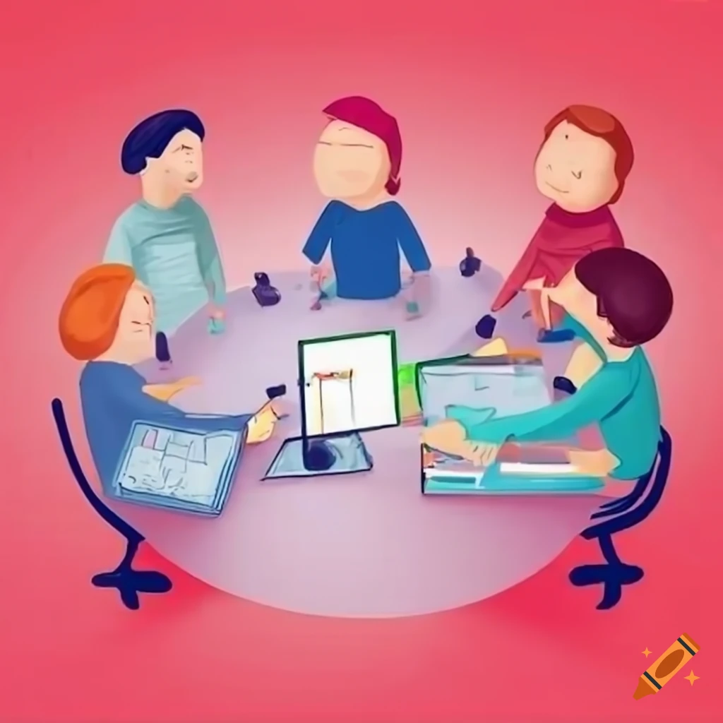 Collaborative workspace with people working on laptops and sketching on ...