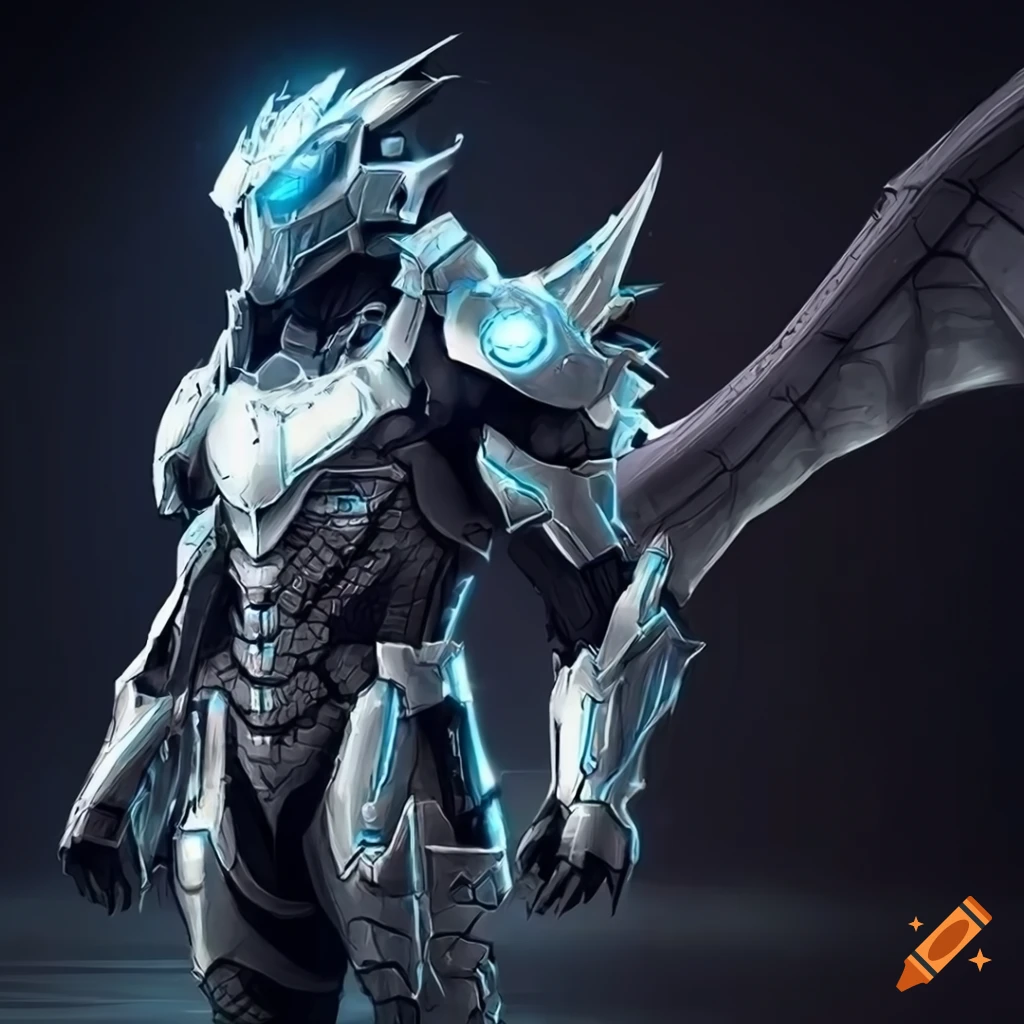 Sleek space dragon armor with silver edges on Craiyon