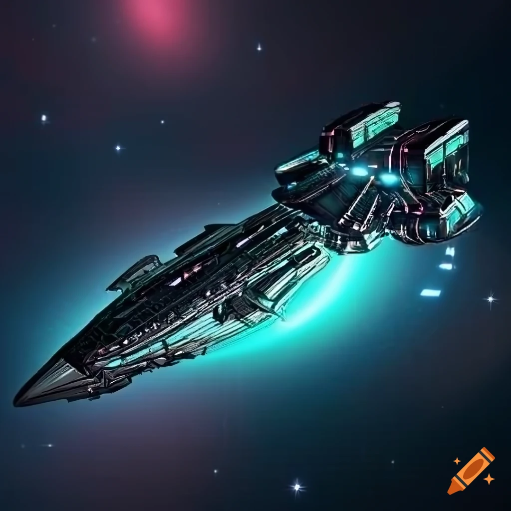 Futuristic spaceship with polished metallic and neon accents on Craiyon