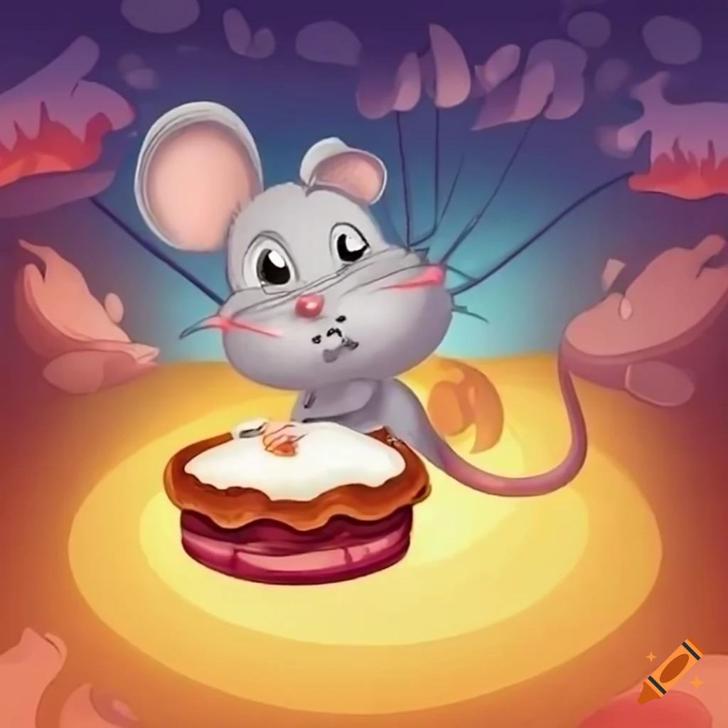 Cute mouse baking a pie in a magical world