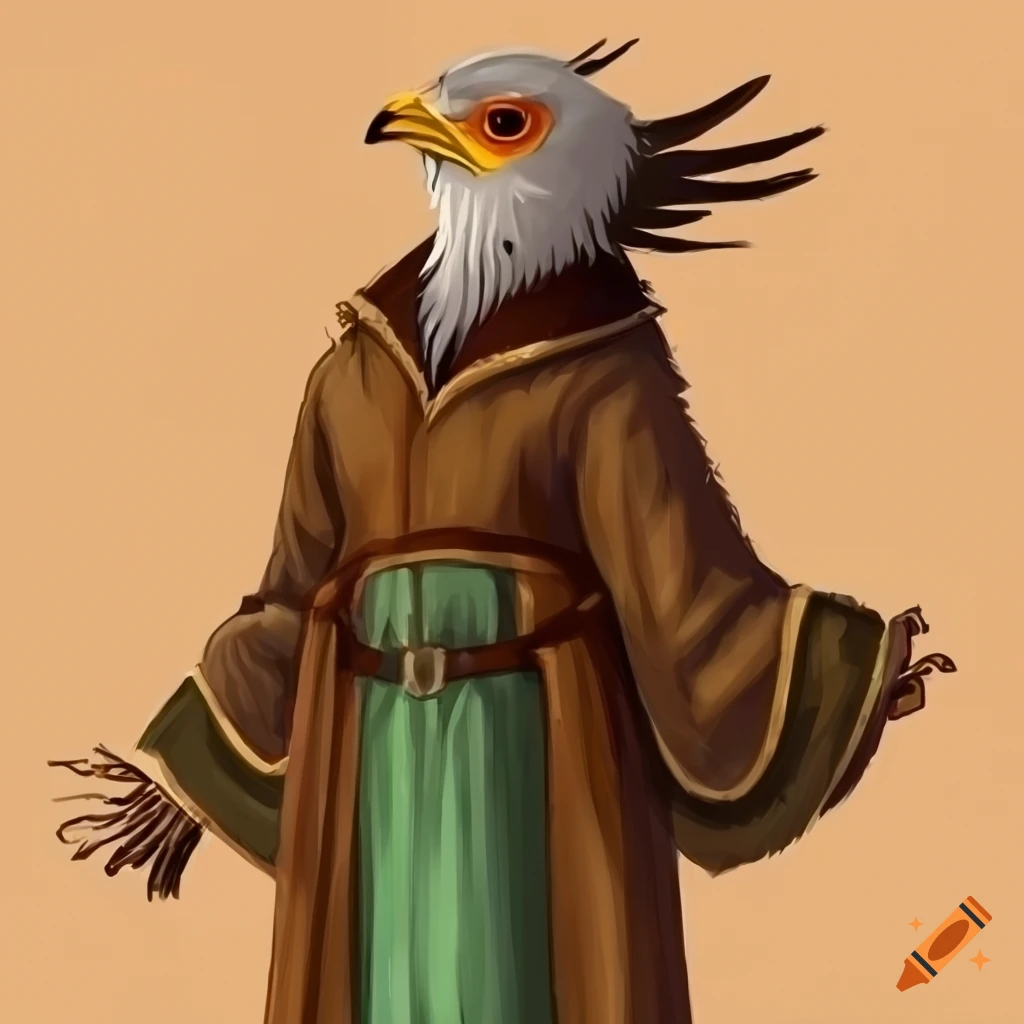 Anthropomorphic secretary bird in dnd style on Craiyon