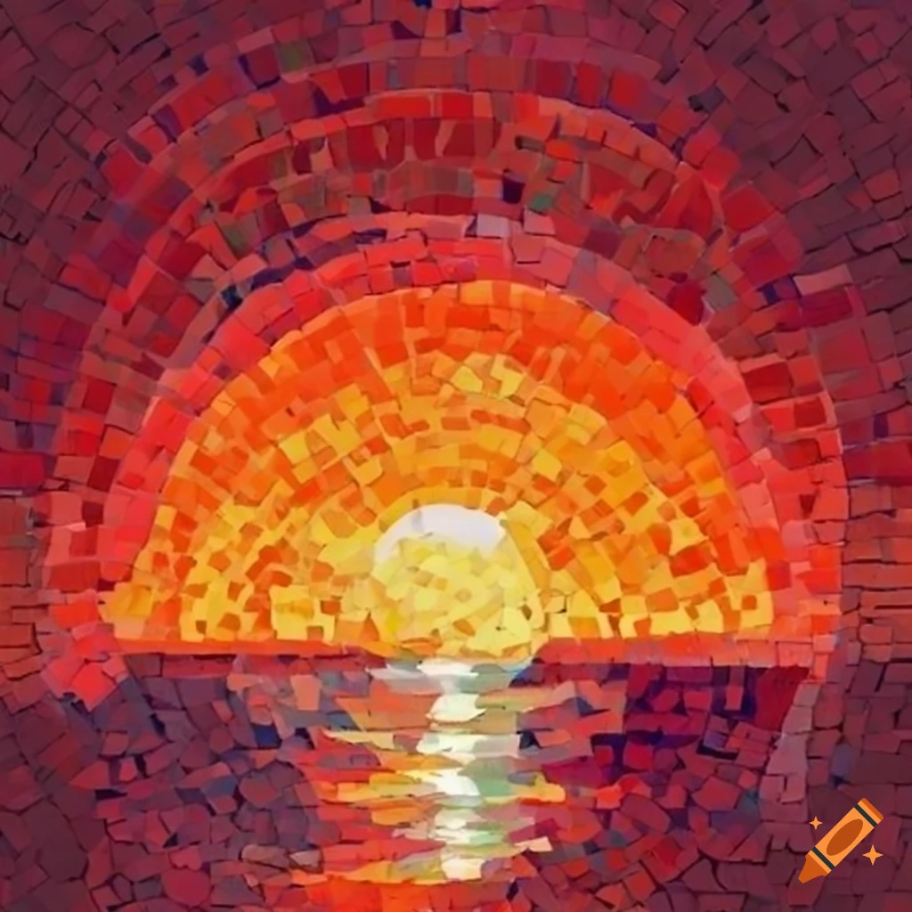 Abstract mosaic painting of a sunset on Craiyon