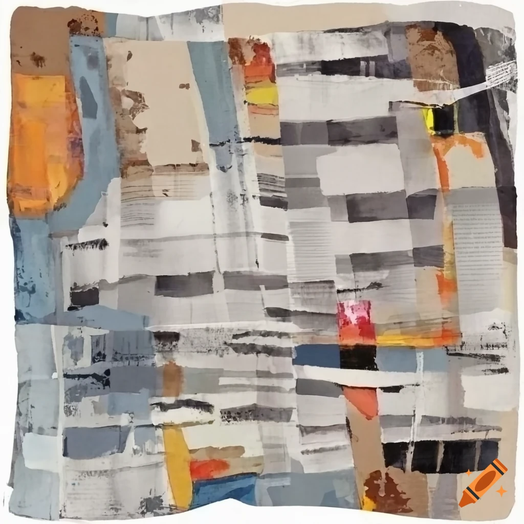 Abstract mixed media art with newspaper and painted textile