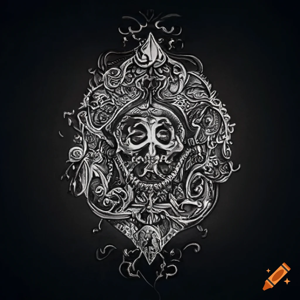 Metal badge with mystical symbols for ghost hunting on Craiyon