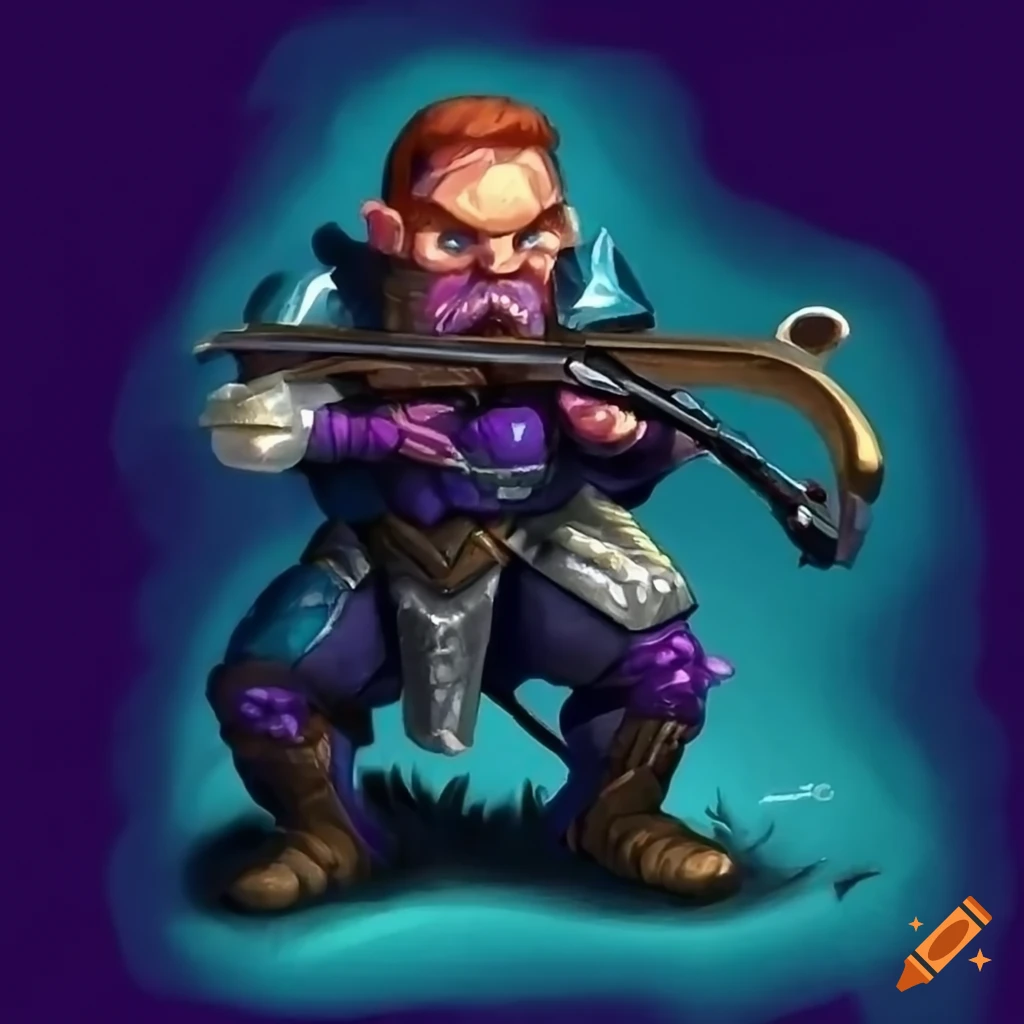 Digital art of a dwarf ranger fighter with a crossbow