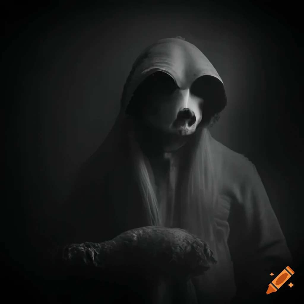 Mysterious figure in mist with animal mask