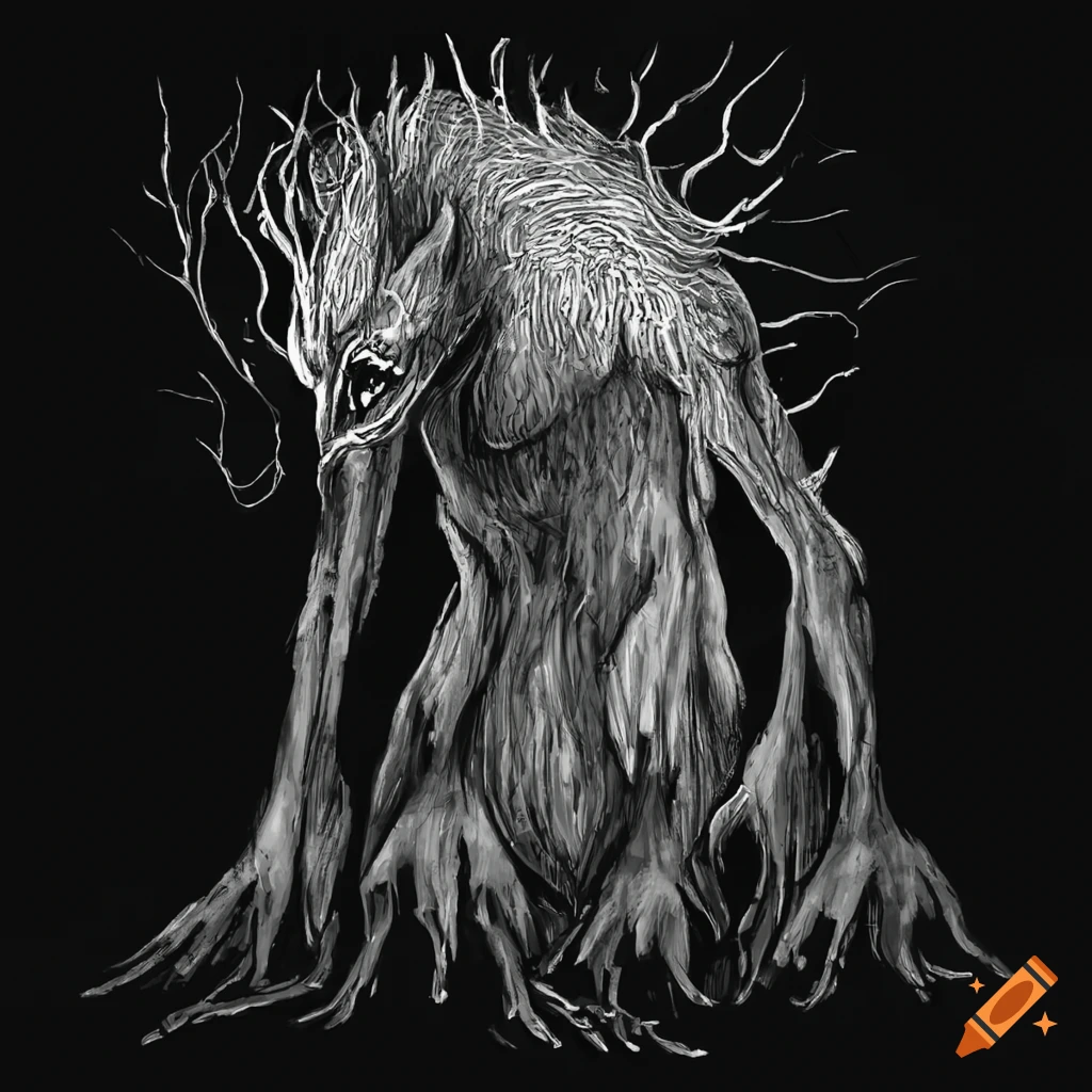 Sketch of a mysterious forest creature on Craiyon