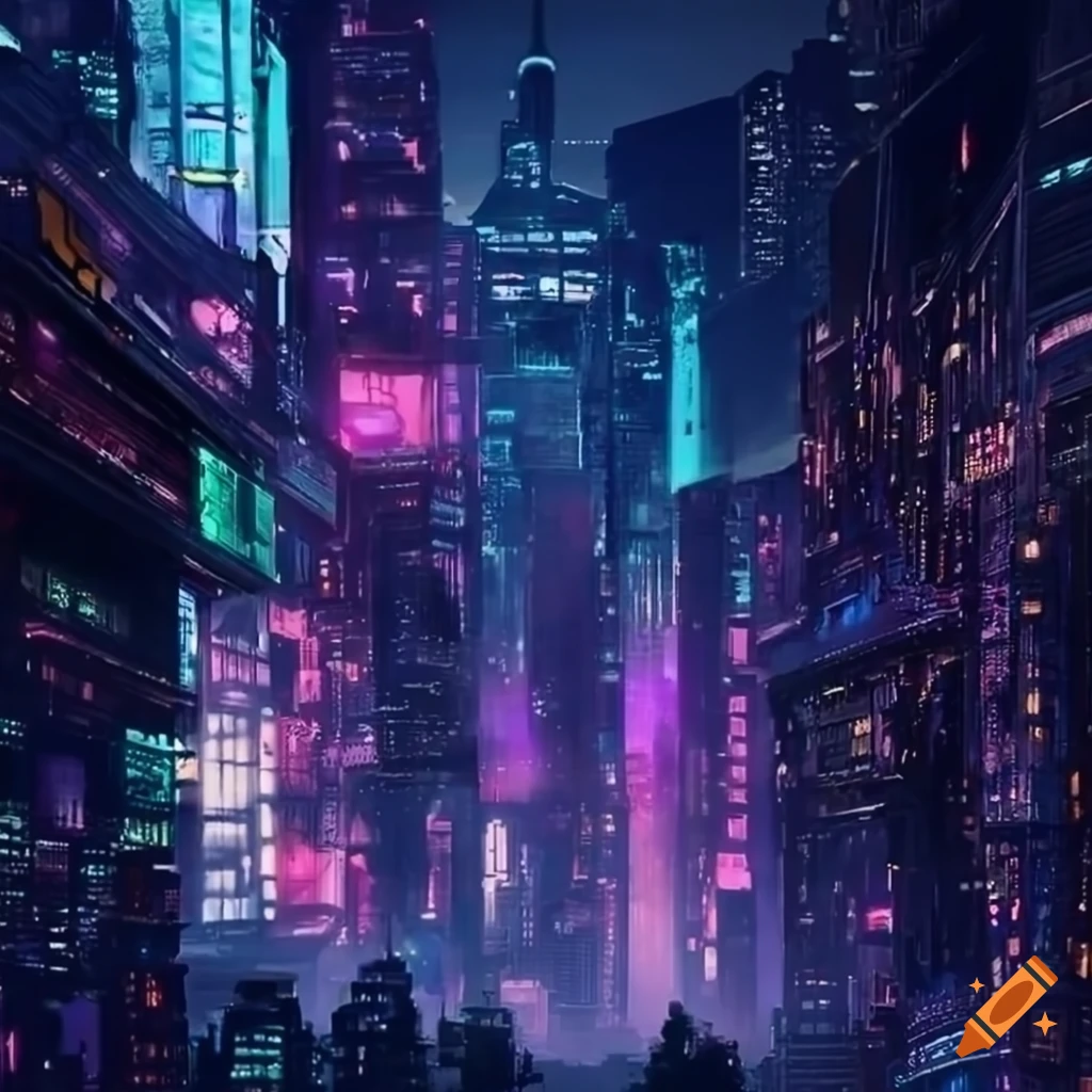 Detailed cyberpunk cityscape