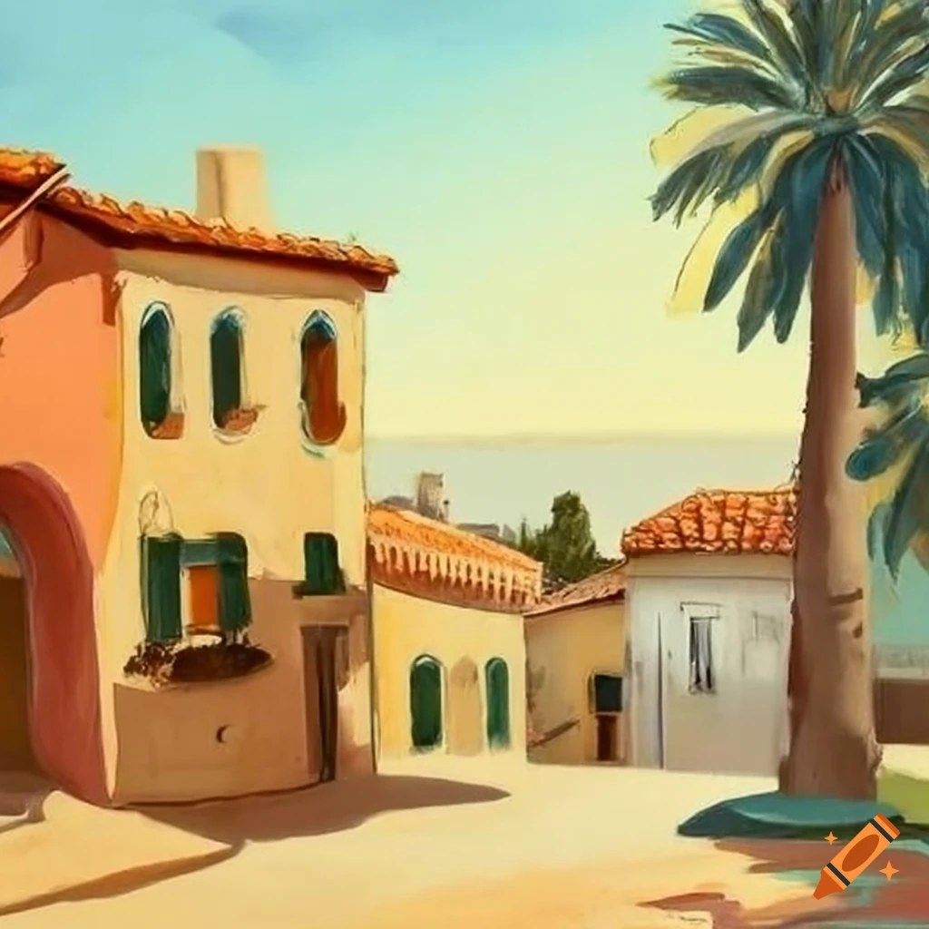 Artistic depiction of a compound with mediterranean house and towers