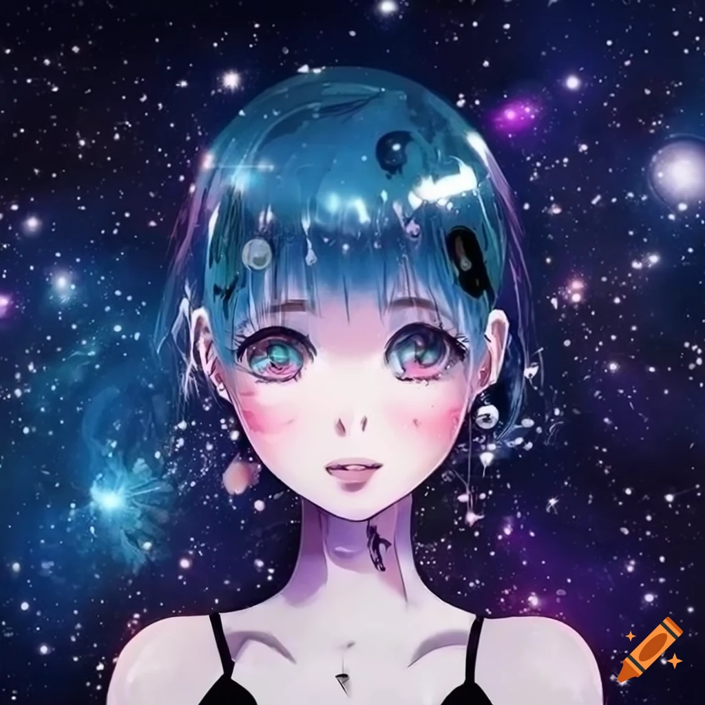 Poster of a manga girl with space background