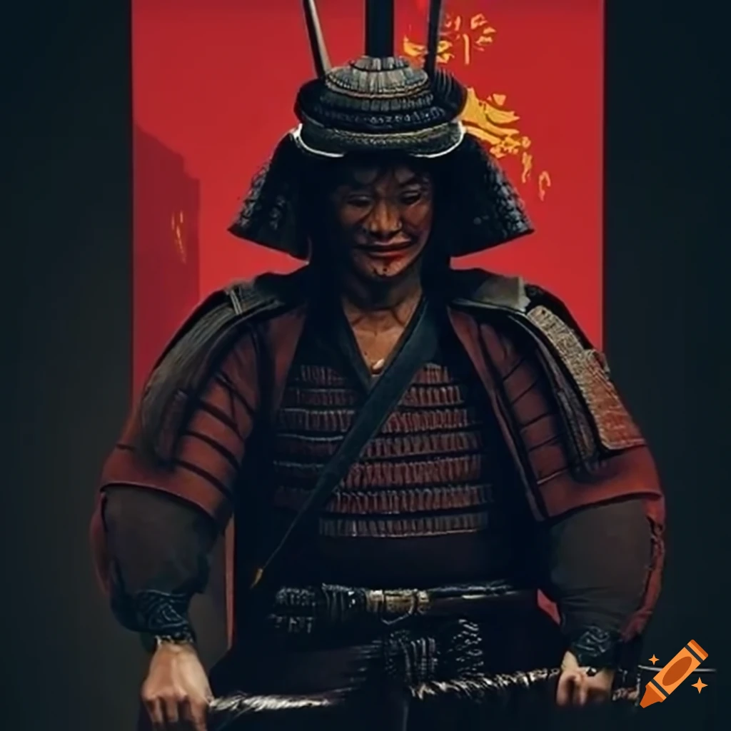 Graphic poster of a samurai in action