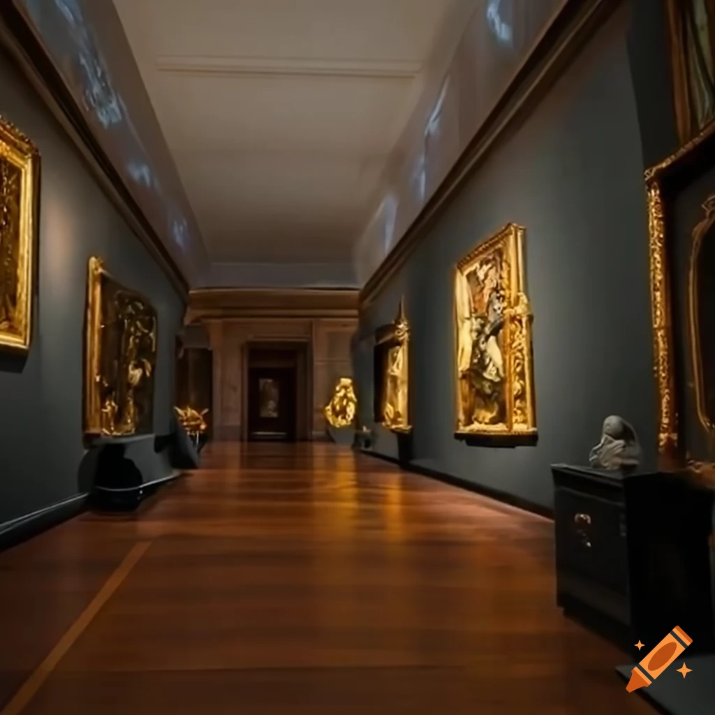 Museum hallway with covered painting on Craiyon