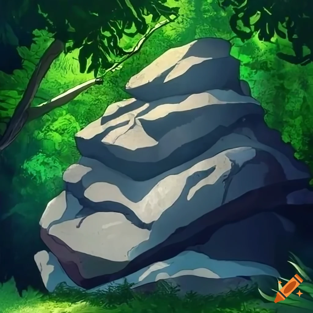 Shiny gray rock in a sunny jungle