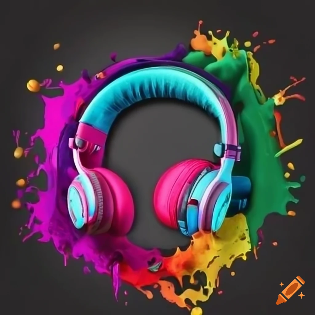 Colorful headphones with paint splashes