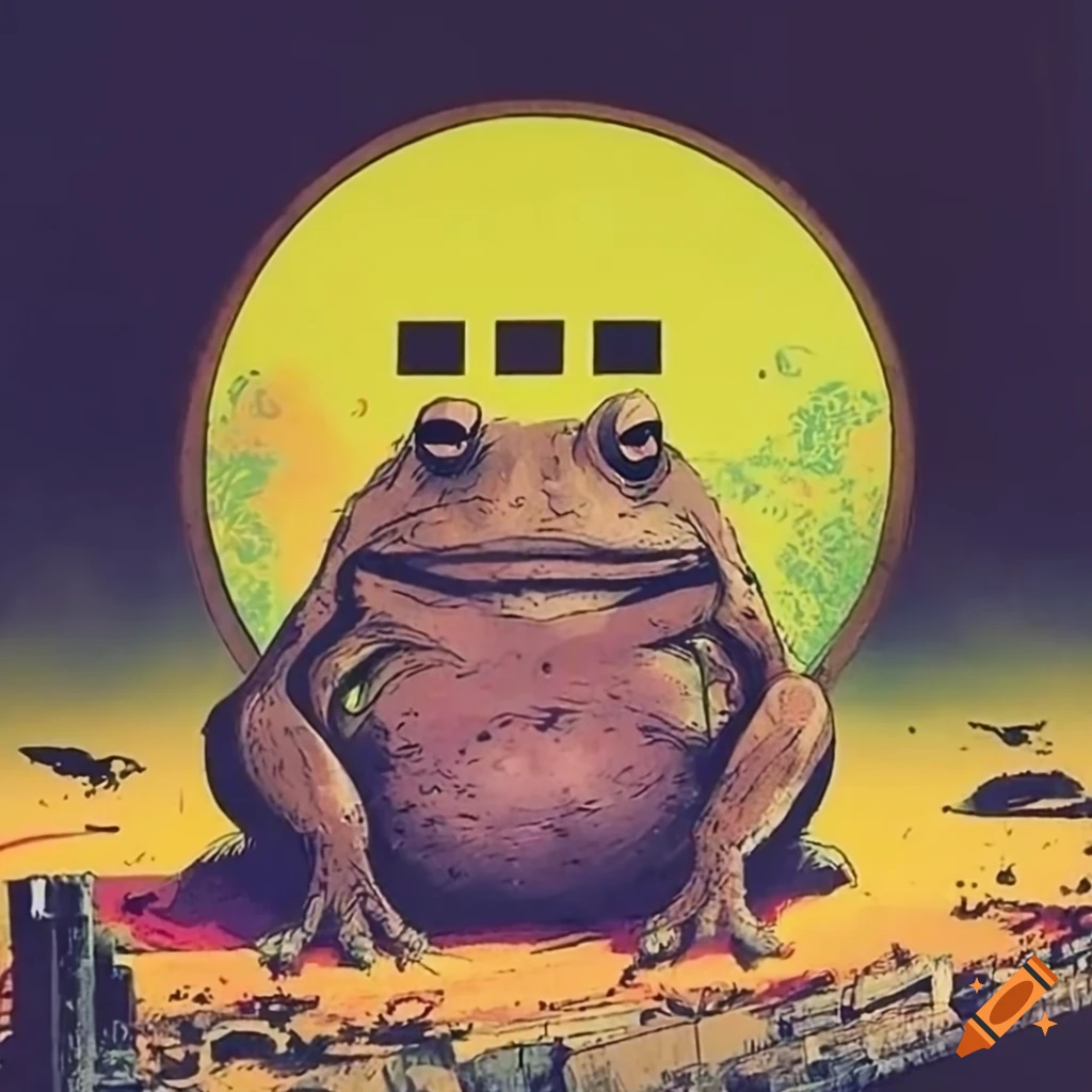 Poster of a giant radioactive toad in a city ruins on Craiyon
