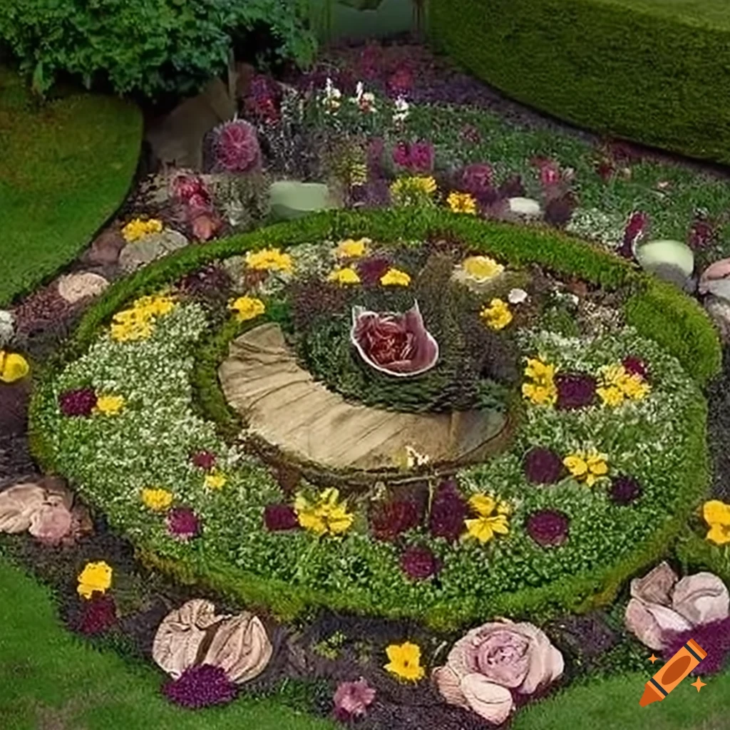 Image of a unique large garden with circular layout on Craiyon