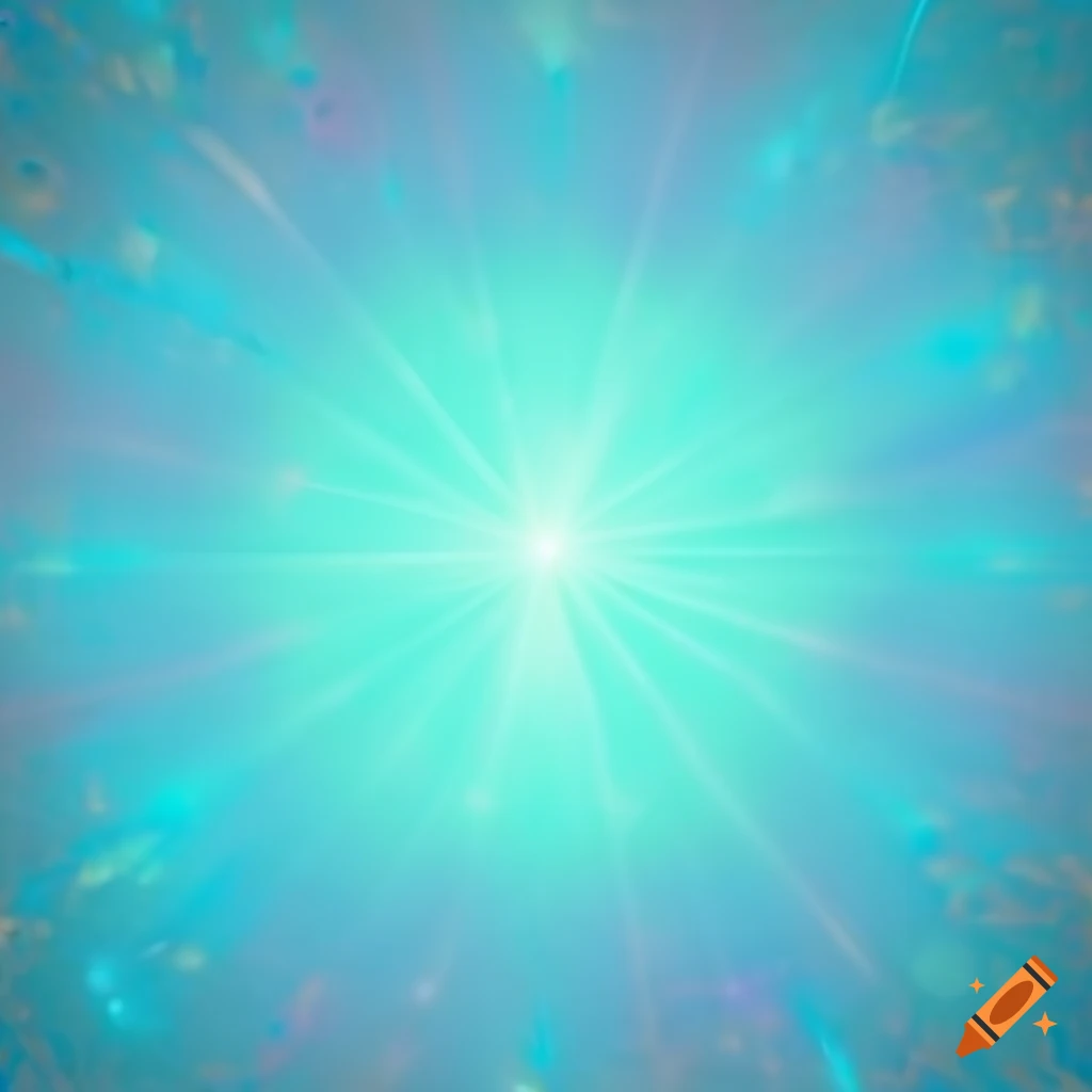 Sparkling turquoise light rays on white background