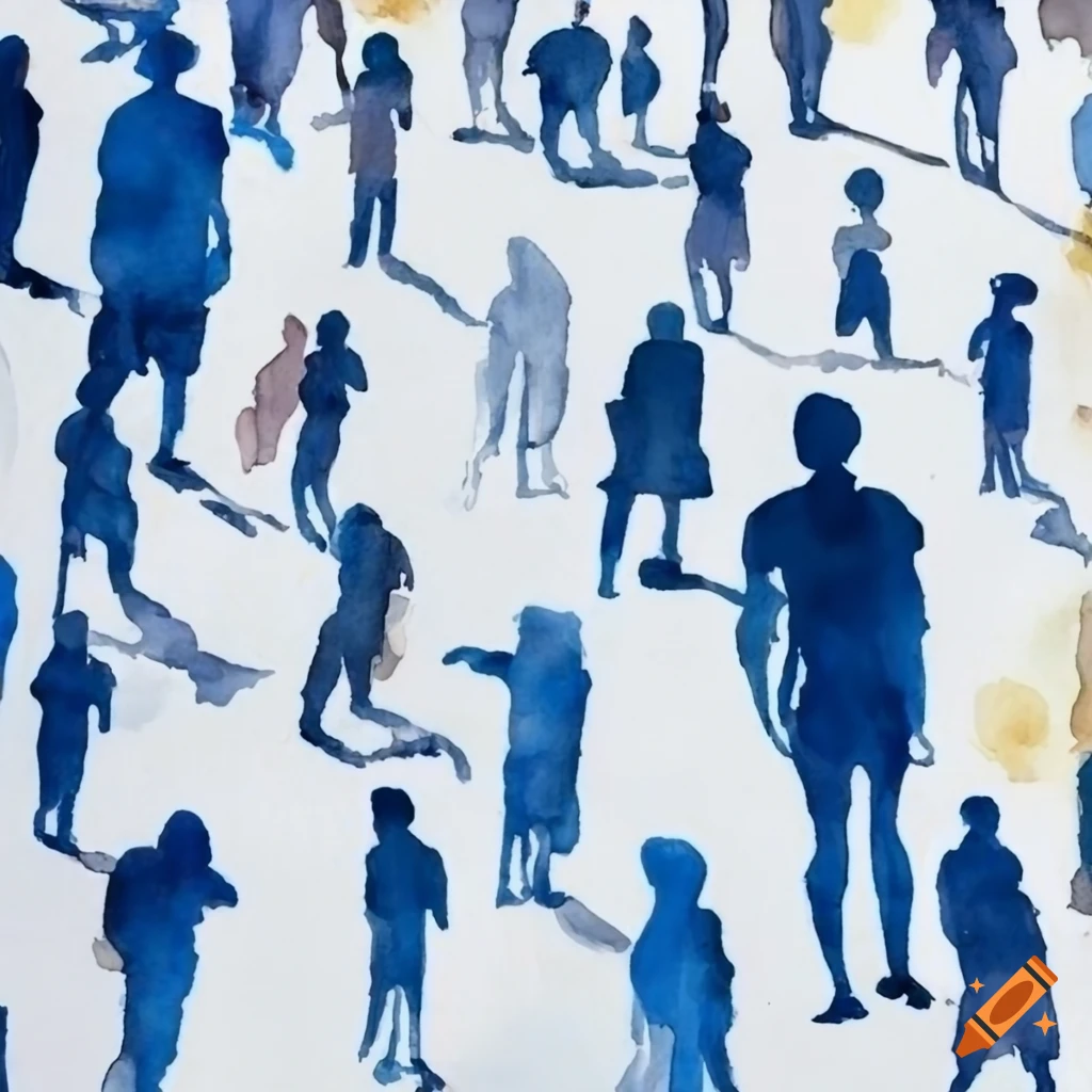 Artistic depiction of people in blue background
