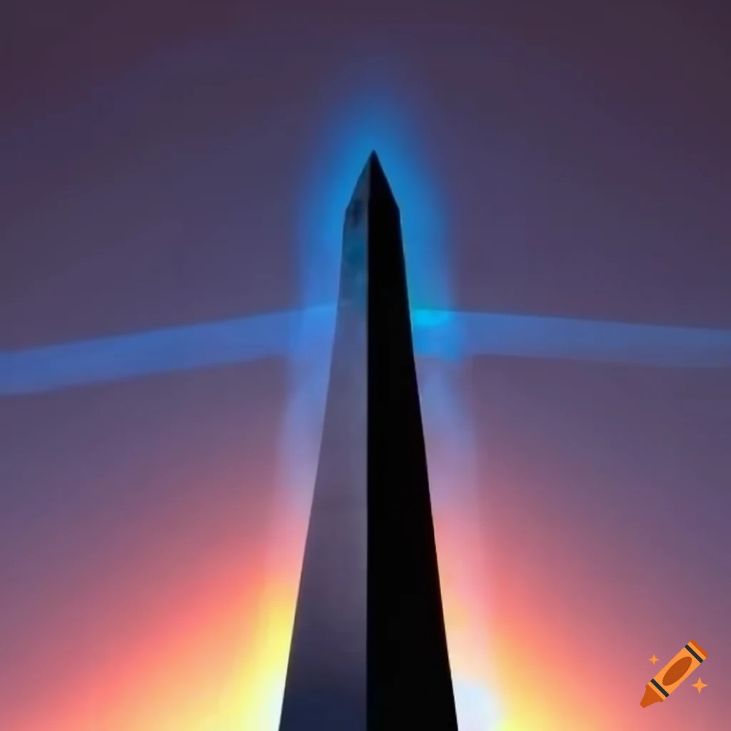 Black and orange hologram of an obelisk shape