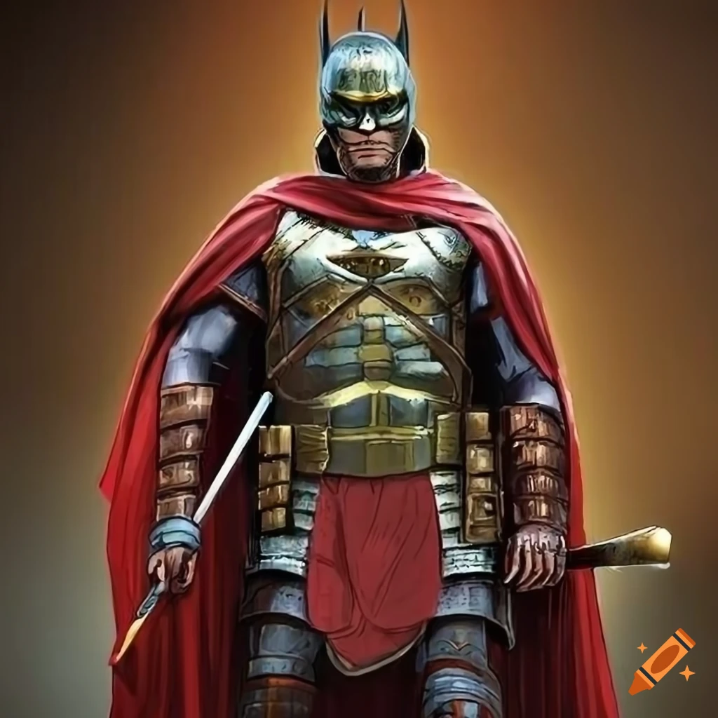 Comic book cover of Batman as an ancient Roman soldier on Craiyon