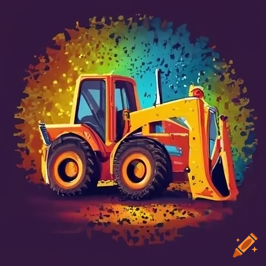 Playful t-shirt design with a backhoe construction vehicle