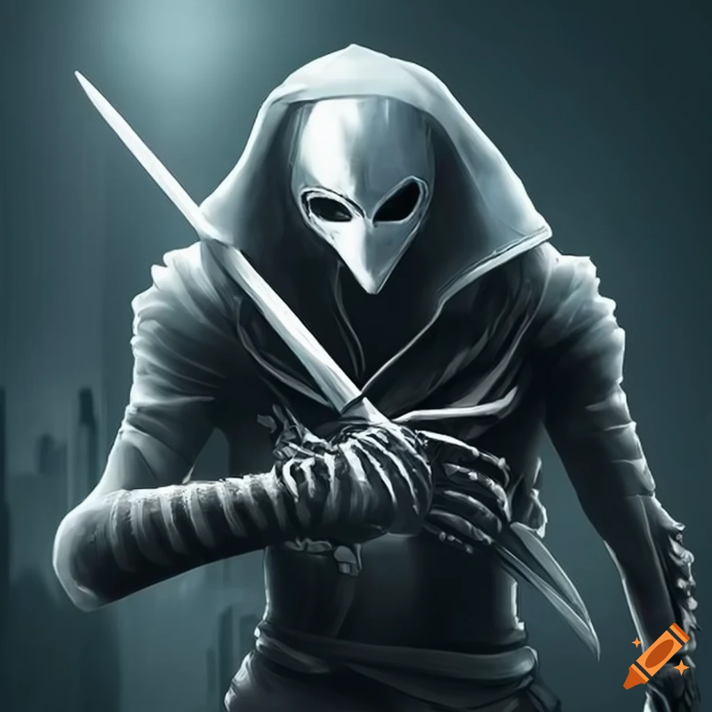 Image of a masked assassin with scimitars
