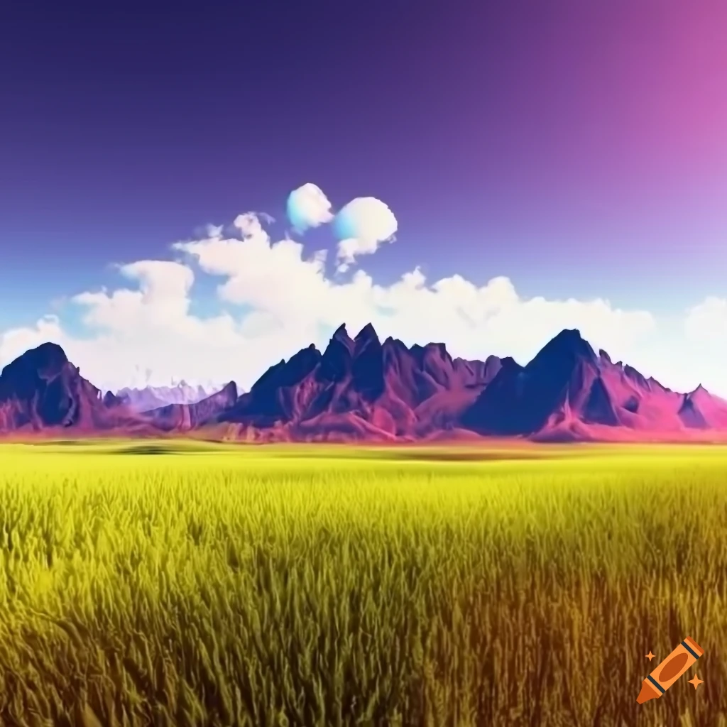 Vibrant 3d render of a mountainous field