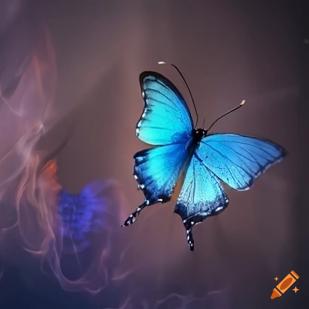 Blue butterfly between water and fire