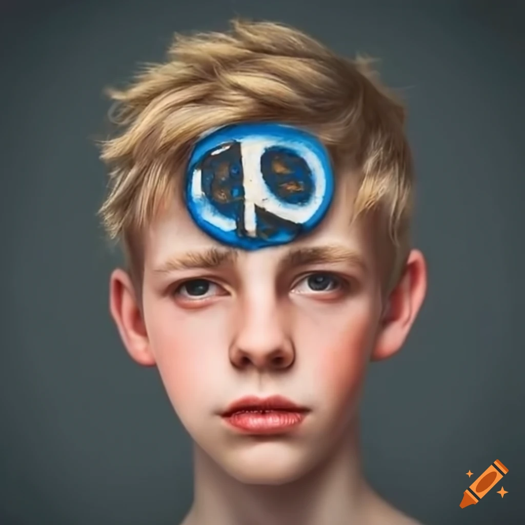 Teenage boy with a symbolic mark on forehead