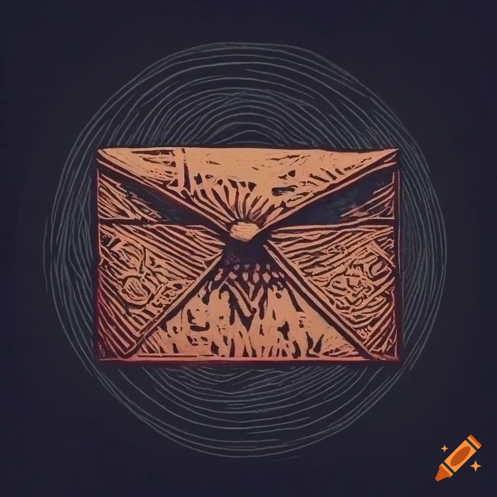 Linocut style image of an ancient envelope
