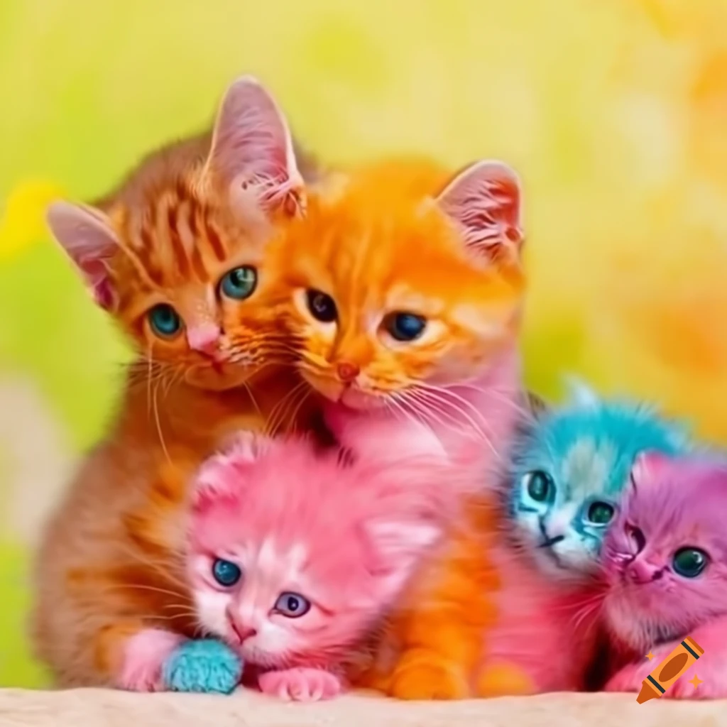 Pile of adorable colorful kittens