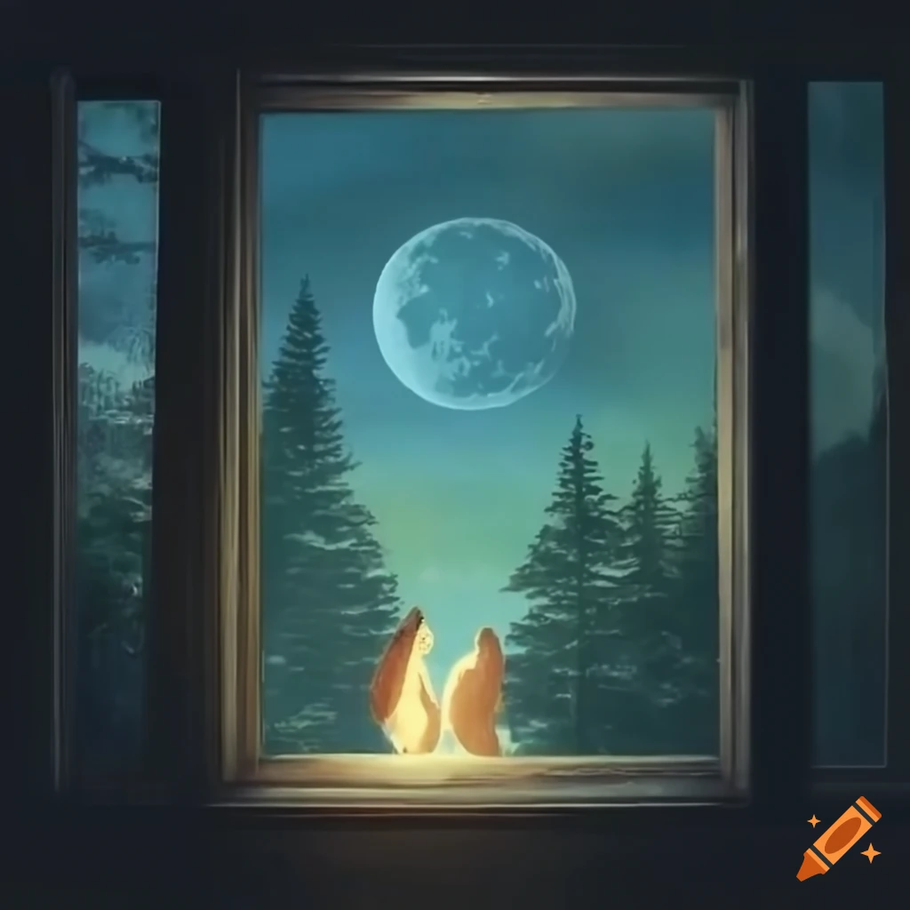 Woman gazing at the moon through a window on Craiyon