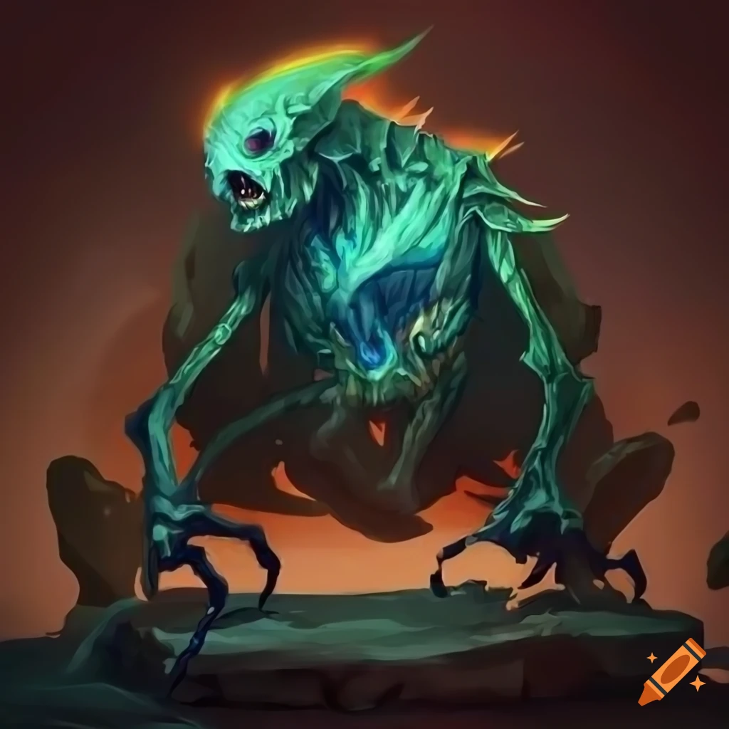 Digital art of a monstrous figure with glowing lights on Craiyon