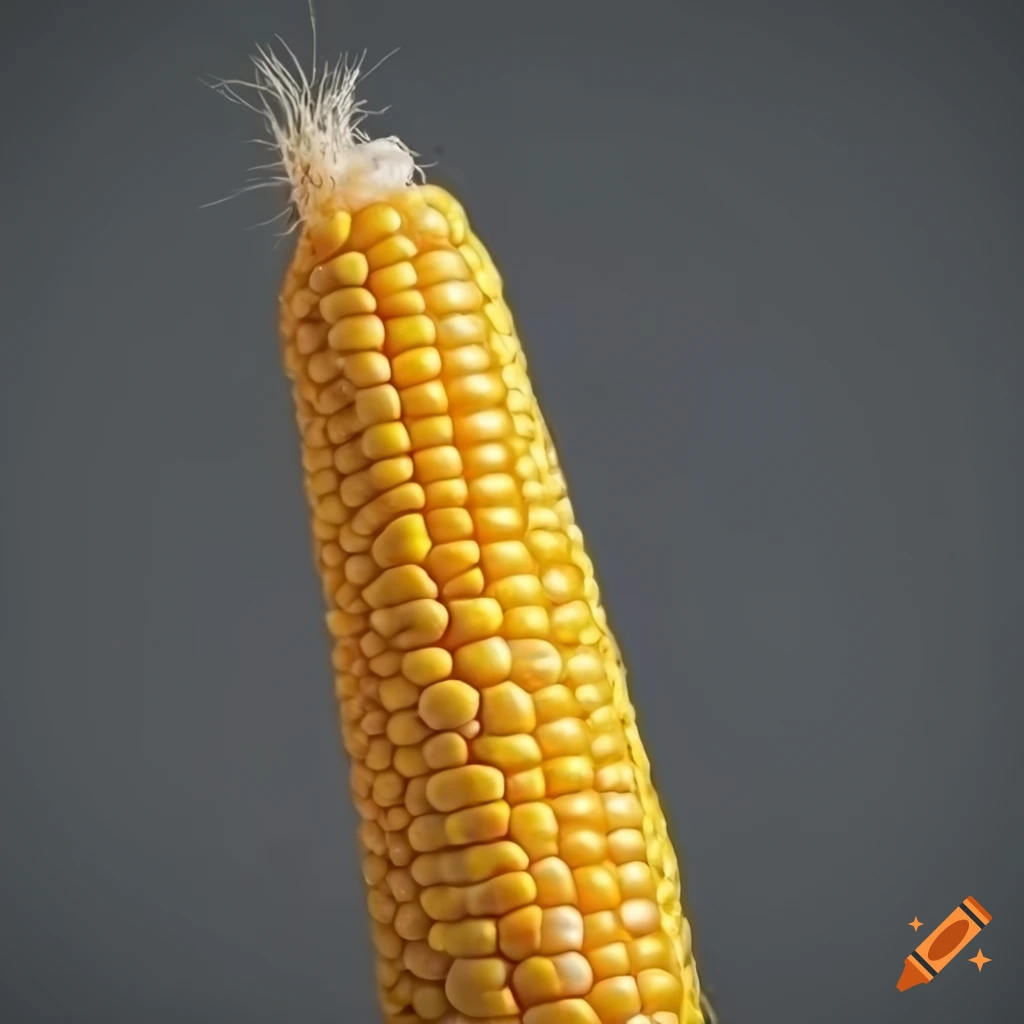Close-up of a golden yellow corn cob with kernels popping out on Craiyon