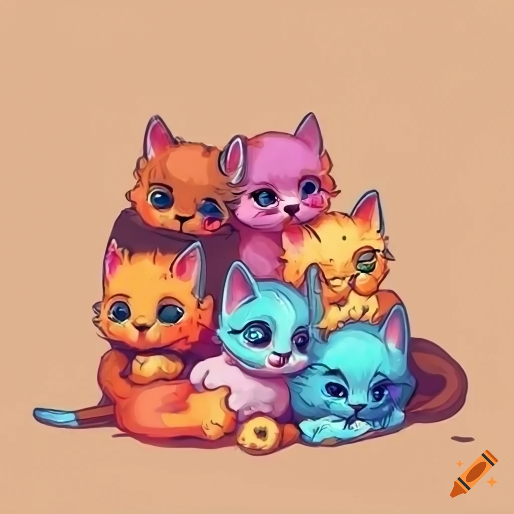 Cute chibi kittens in vibrant colors