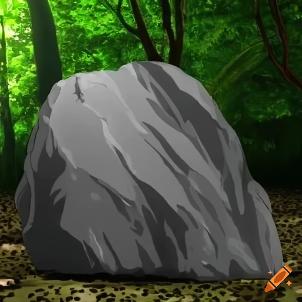 Shiny gray rock in a sunny rainforest