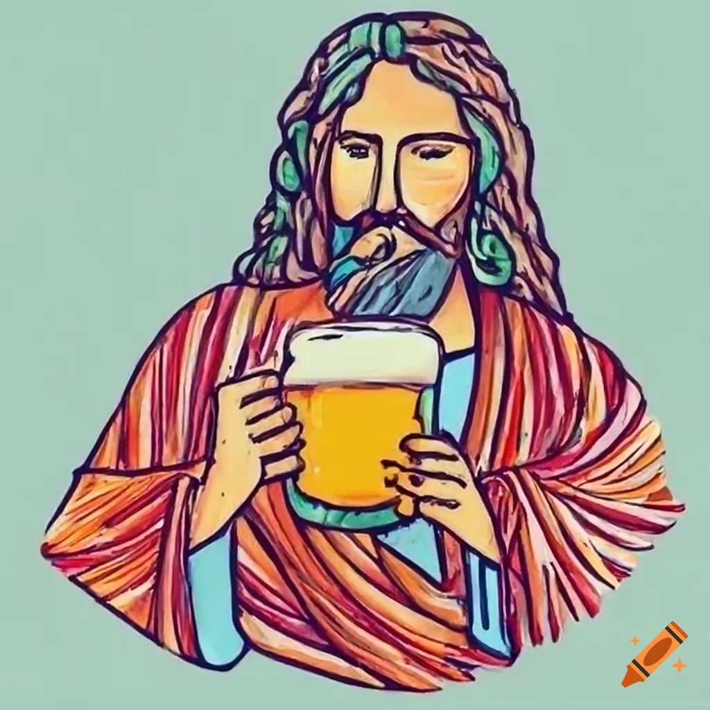 Satirical depiction of jesus with a beer