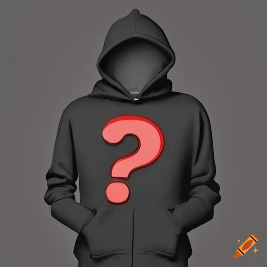 Black hoodie with red question mark design