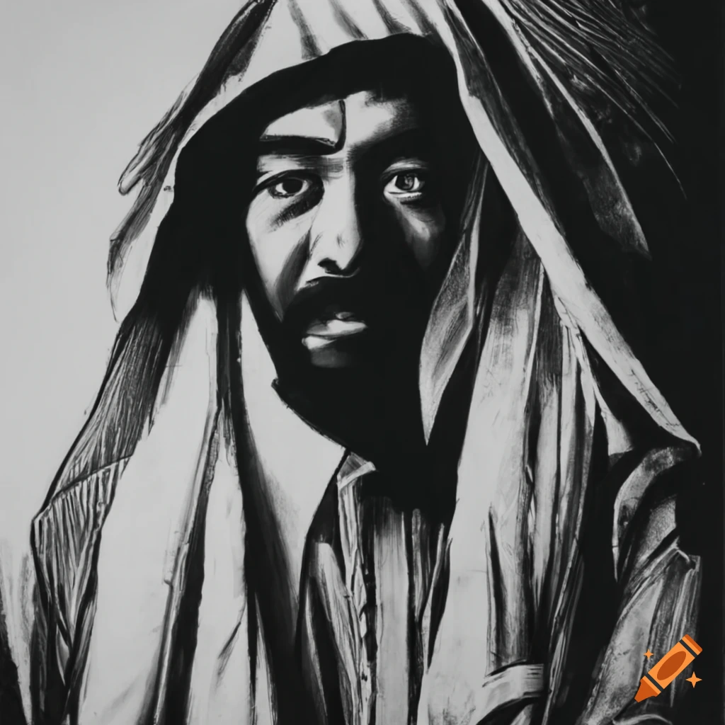 Prideful black and white illustration of arab men on Craiyon