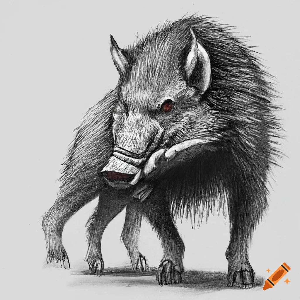 Pencil sketch of a giant wild boar with imposing stature on Craiyon