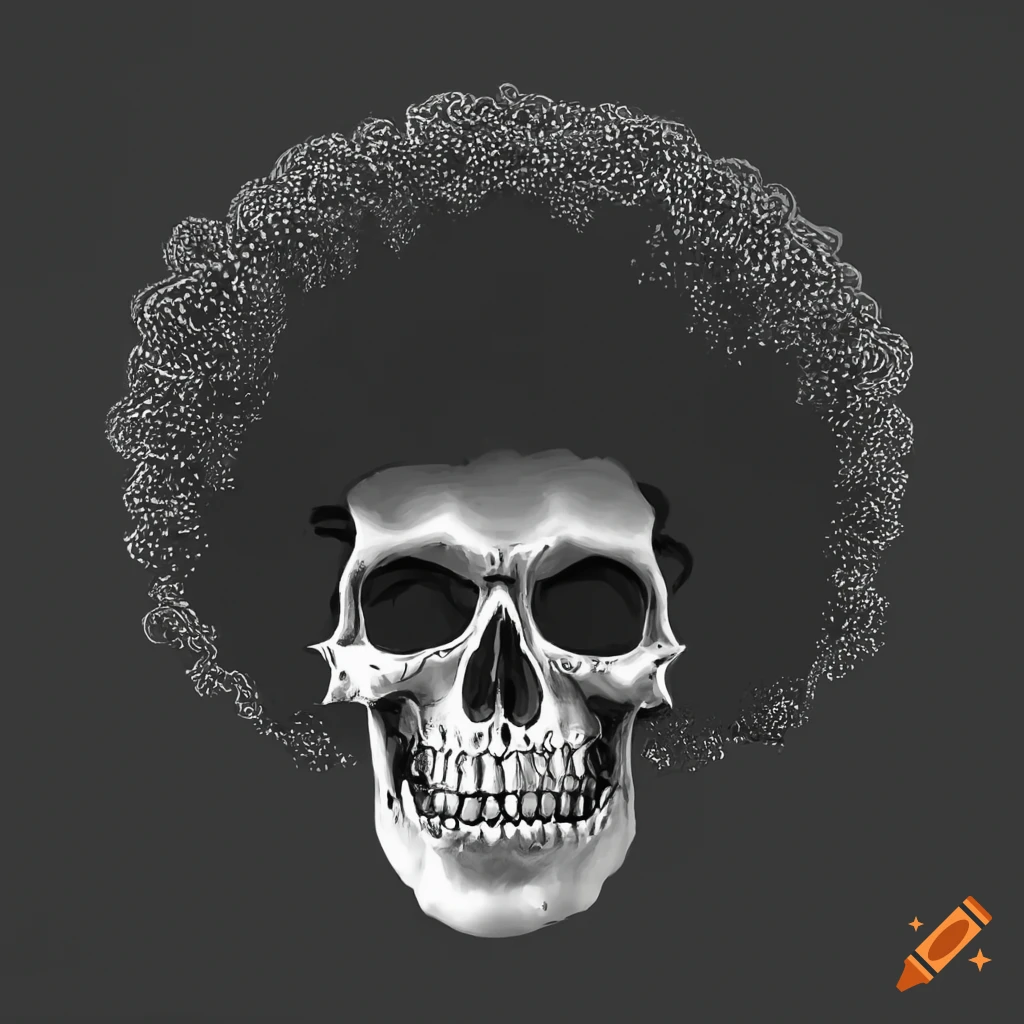 Black and white skull with afro