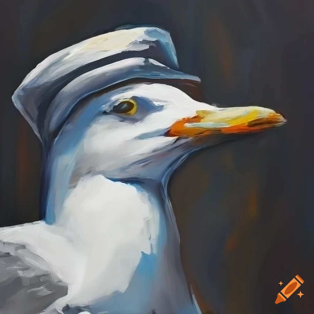 Abstract painting of a seagull on fire and water