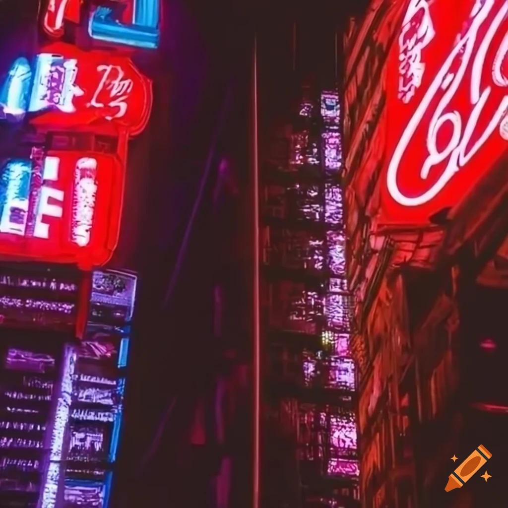 Cyberpunk city with neon signs and sky view on Craiyon