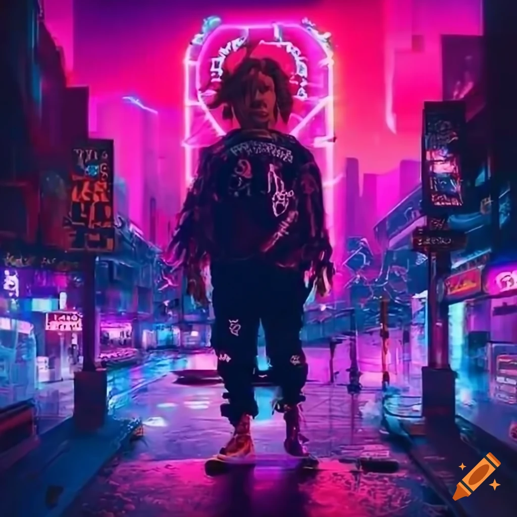 Cyberpunk style album art with neon lights on Craiyon