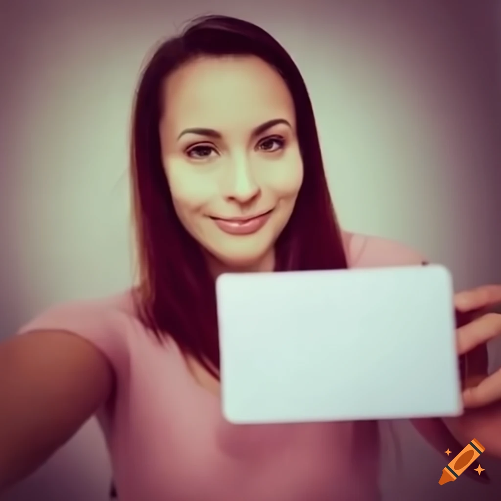 Woman taking a selfie with a piece of paper