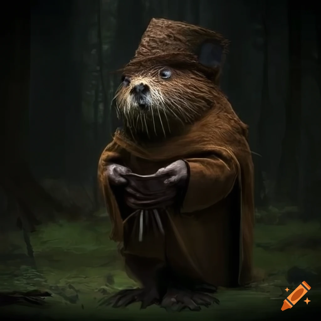 Image of a wizard beaver in a dark forest