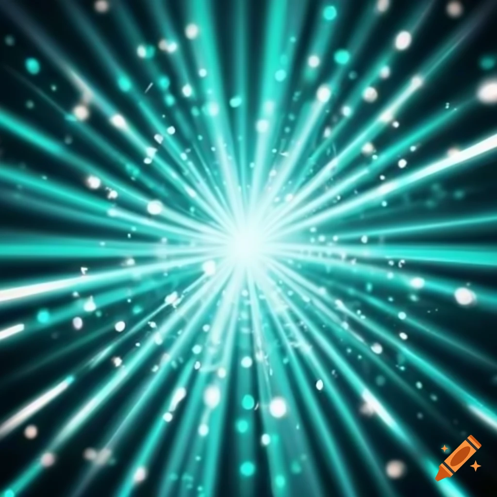 Sparkling turquoise light rays on white background