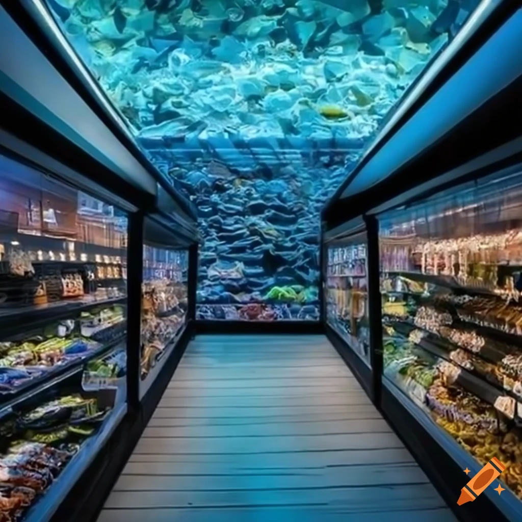 Impressive aquarium inside a grocery store