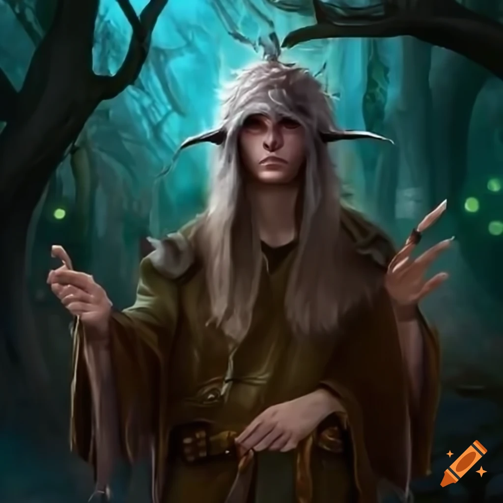Druid wearing a magic mask casting a spell